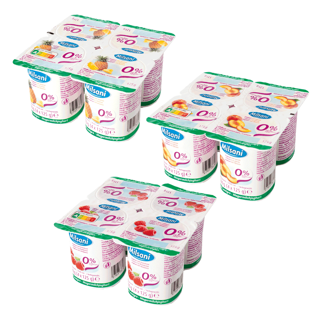Yaourt maigre aux fruits, pack de 4 MILSANI® bon marché chez ALDI