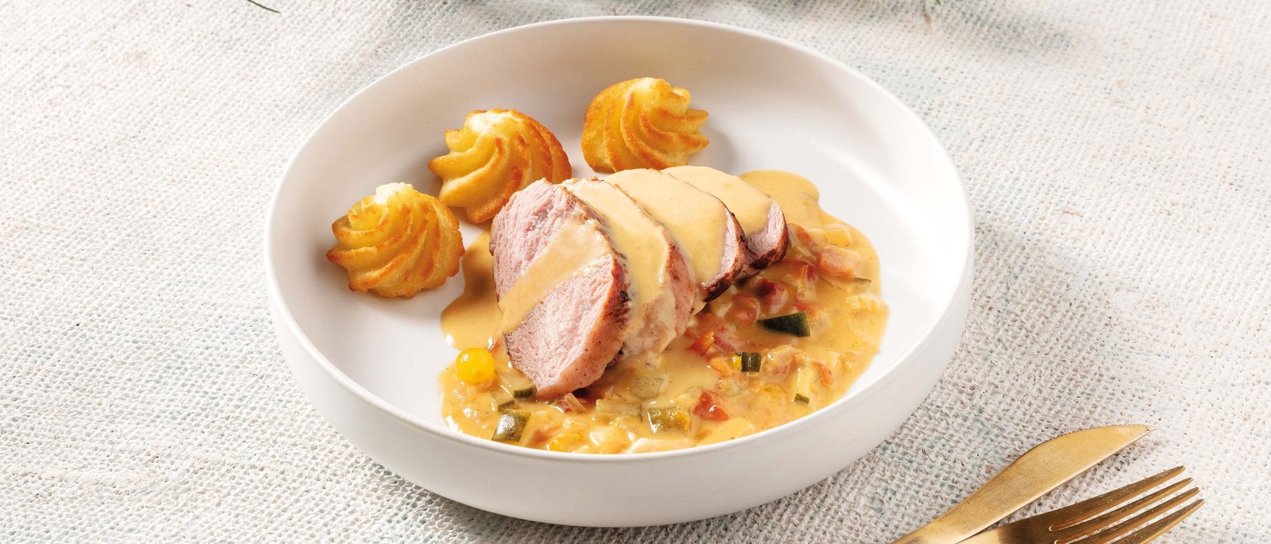 Filet de porc à la berdouille aux pommes duchesse