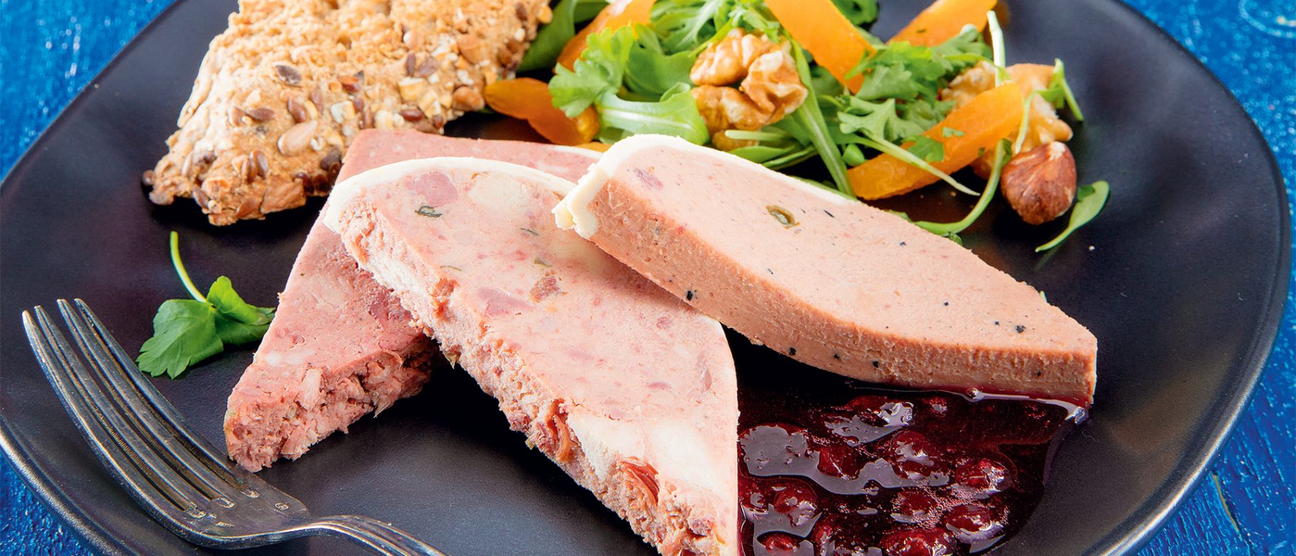 Trio von Wildpastete mit Zwiebelkonfit